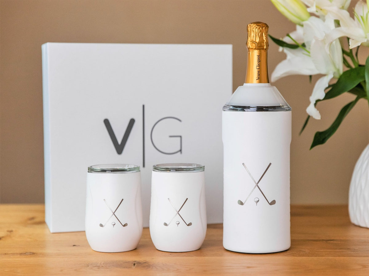 Limited Edition Golf Wine Set In White
